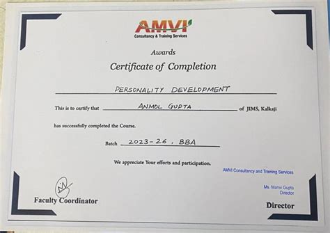 Anmol Gupta On Linkedin I Have Successfully Completed This Course From Jims Kalkaji Of Personality