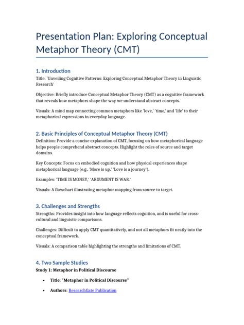 Presentation Plan Conceptual Metaphor Theory Pdf