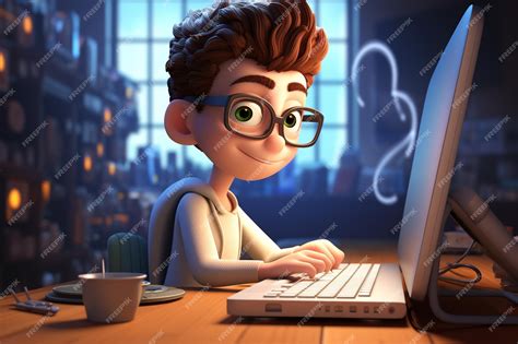 Premium Ai Image 3d Cartoon Computer Programmer Character Generative Ai