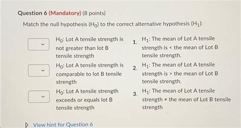 Solved Match The Null Hypothesis H To The Correct Chegg