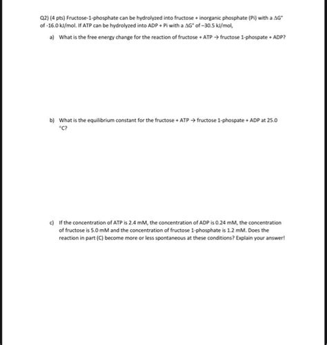 Solved Q2 4 Pts Fructose 1 Phosphate Can Be Hydrolyzed