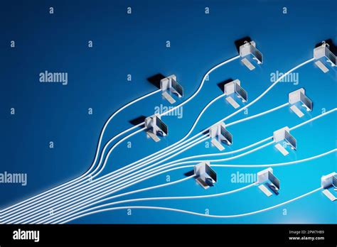 Cloud Computing Network Infrastructure Concept On Blue Background With Negative Space Digital