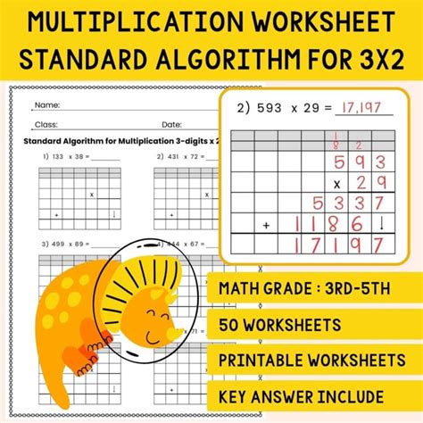 3 Digit By 2 Digit Multiplication Worksheets Standard Algorithm Practice
