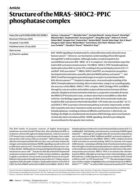 Pdf Structure Of The Mras Shoc2 Pp1c Phosphatase Complex