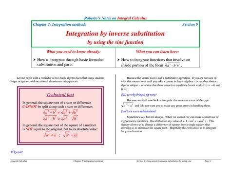 SOLUTION Integration By Inverse Substitution Using Sine Studypool