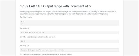 Solved 1732 Lab 11c Output Range With Increment Of 5 Write