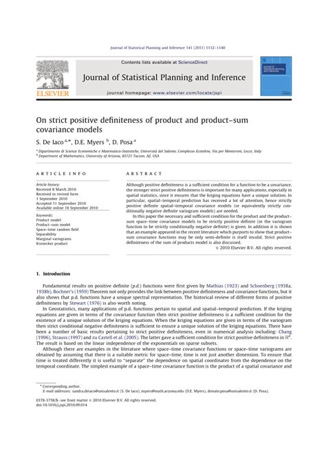 Pdf Strict Positive Definiteness Of A Product Of Covariance Functions