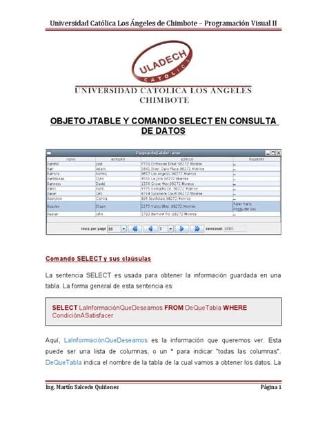 Tema 10 Consulta Datos Jtable Select Pdf Sql Tabla Base De Datos