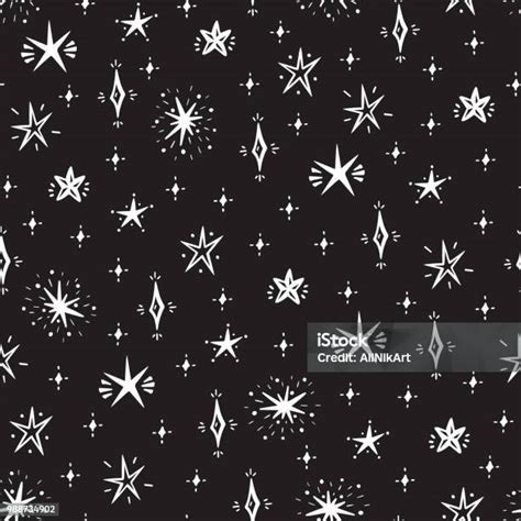 별이 빛나는 하늘 배경입니다 손 성형 낙서 별 완벽 한 패턴 벡터 일러스트 레이 션 0명에 대한 스톡 벡터 아트 및 기타 이미지 0명 검은색 경례 Istock