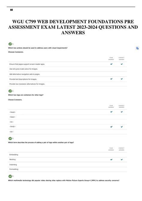 WGU C WEB DEVELOPMENT FOUNDATIONS PRE ASSESSMENT EXAM LATEST QUESTIONS AND ANSWERS WGU C