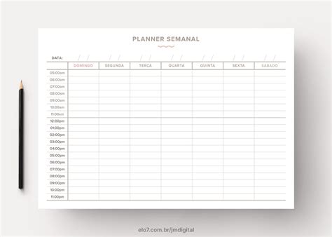 Planner Semanal Para Imprimir Com Horas Planejamento Semanal Para