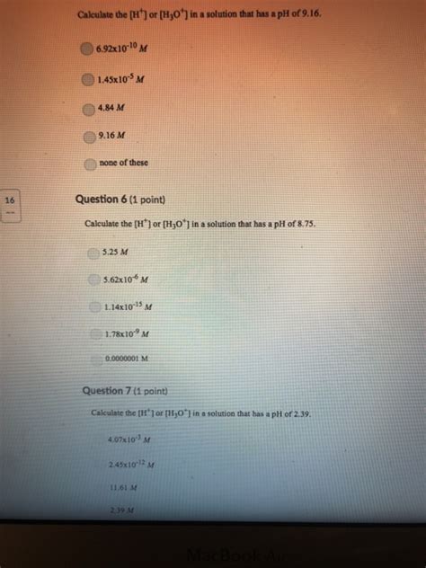 Solved Calculate The H Or H In A Solution That Has A Chegg Com