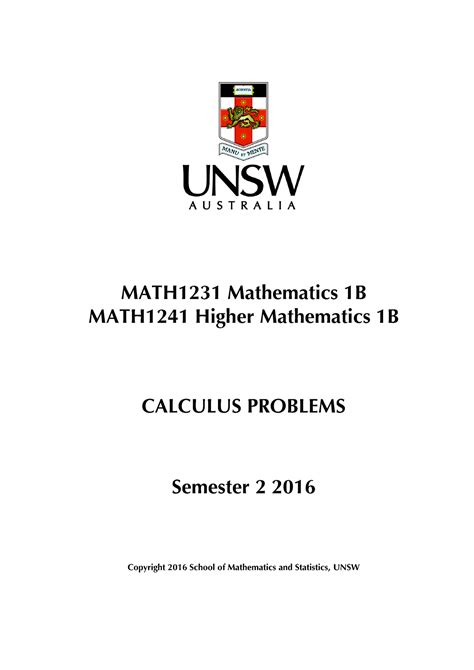 Math1231 Calc Problems 2016 Math1231 Mathematics 1b Math1241 Higher Mathematics 1b Calculus