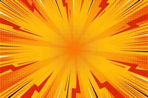 번개 폭발 효과가 있는 만화 만화 배경 벡터 만화 플래시와 천둥 천둥 전기 추상 빛을 가진 에너지 폭발 구조 방사형 투시 주황색 빔 광선에 대한 스톡 벡터 아트 및 기타