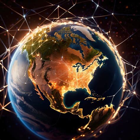 A Futuristic Digital Globe Showcasing Network Connections And Data Streams Stock Illustration