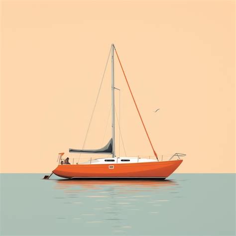 Premium Ai Image Orange Sailboat Illustration On The Ocean A Romantic
