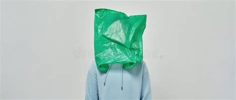 Man Face Parts In Holes Of Plastic Bag On Head Stock Image Image Of