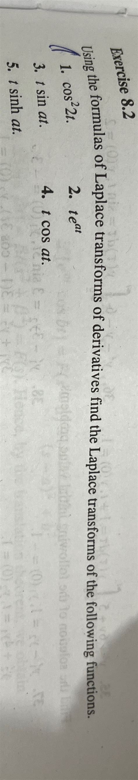 solved exercise 8 2using the formulas of laplace transforms