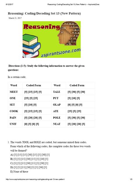 Reasoning Coding Decoding Set 13 Pdf Linguistics