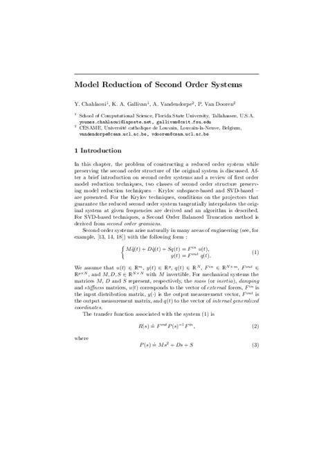 Pdf Model Reduction Of Second Order Systems