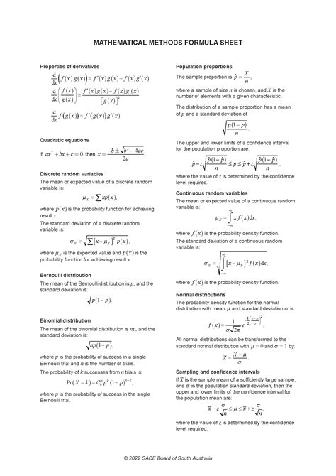 2024 Sace Stage 2 Maths Methods Question Booklet 1 And 2 With Full