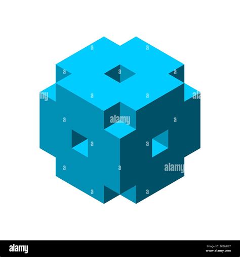 Blue 3d Cube Made Of Cross Shape Elements Isometric Projection Of Block Shape Hexagonal Box