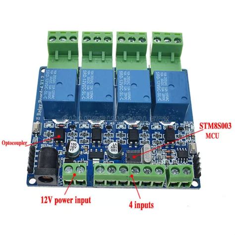 12v Modbus Rtu 4 Way Relay Module Stm8s103 4 Road Input Rs485