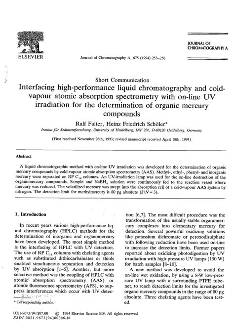 Pdf Interfacing High Performance Liquid Chromatography And Cold Vapour Atomic Absorption