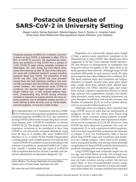 Pdf Postacute Sequelae Of Sars Cov 2 In University Setting