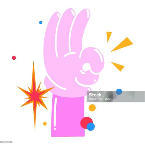 벡터 일러스트 레이 션 손 괜찮아 밝은 손으로 그려진 추상 만화 아이콘 어린이 스타일의 플랫 만화 캐릭터 오케이에 대한 스톡