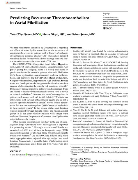 Pdf Predicting Recurrent Thromboembolism In Atrial Fibrillation