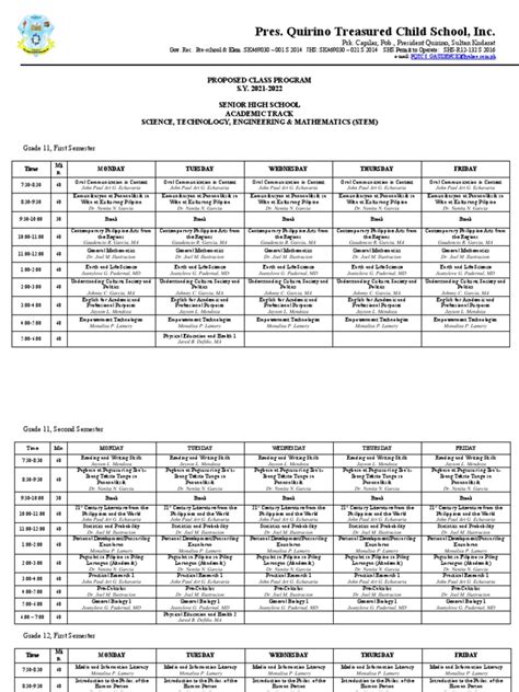 Proposed Class Program Of Stem Pdf Academic Term Science