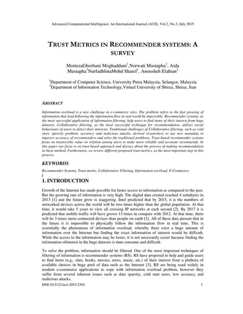 Trust Metrics In Recommender System A Survey Pdf