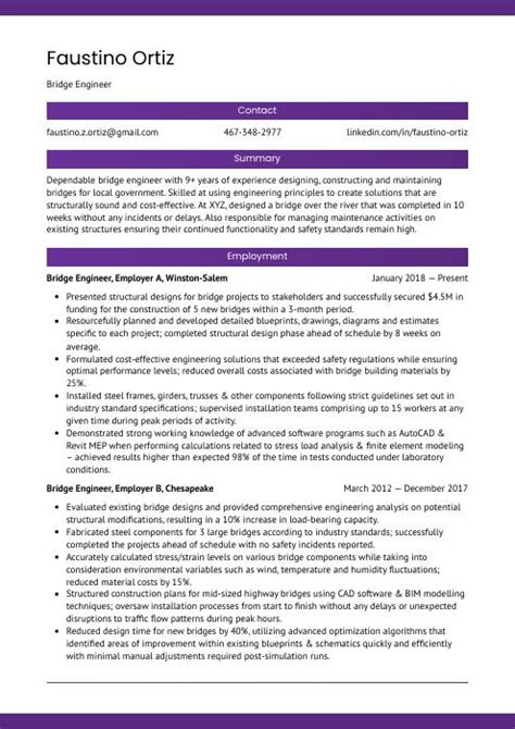 Bridge Engineer Resume Cv Example And Writing Guide