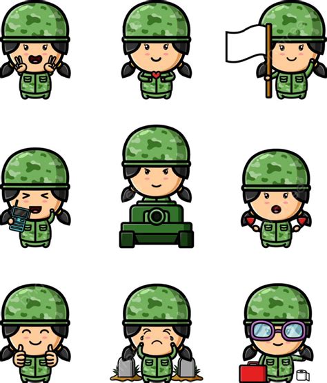 The Cute Army Girl Is Wearing The Green Mottle Uniform Of Mascot Bundle