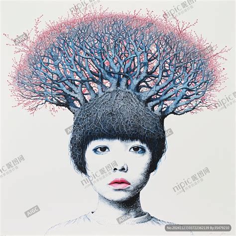 Ai创作图枝干创意人物手绘挂画 超现实主义画作 Cgi超现实主义 另类装饰画 概念装饰画 令人不安的艺术 焦躁装饰画 创意艺术造型 另类艺术画 日本数码艺术 创意人物画 超现实画作 超现实主义