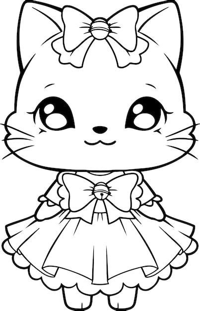 Векторная иллюстрация куклы Черно белый контур Кукла раскраска или страница для детей Премиум