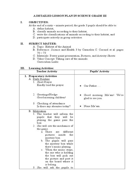 Lesson Plan For Grade 3 Science