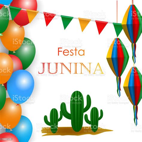 페스타 주니나 그림과 종이 랜턴 현실적인 벡터 브라질 6 월 축제 일러스트 0명에 대한 스톡 벡터 아트 및 기타 이미지 0명
