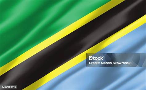 탄자니아 그래픽의 실크 물결 모양의 플래그 물결 모양 탄자니아 국기 3d 그림 잔물결 탄자니아 국가 플래그는 자유 애국심과 독립의 상징이다 0명에 대한 스톡 벡터 아트 및