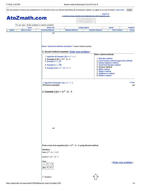 Secant Method Example 2 F X 2x 3 2x 5 Pdf Computational Science