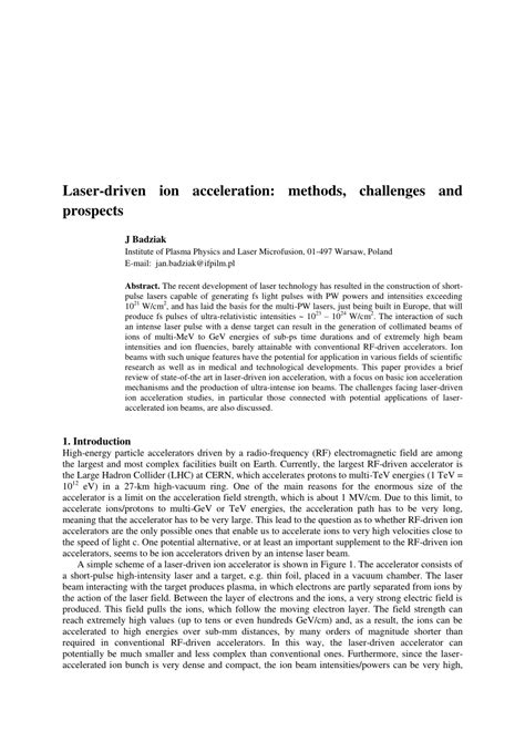 Pdf Laser Driven Ion Acceleration Methods Challenges And Prospects