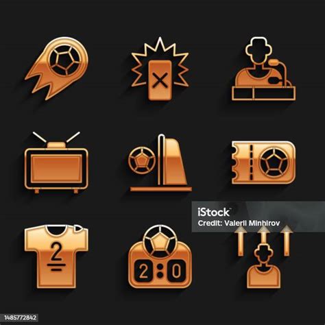 공 스포츠 기계식 스코어 보드 축구 선수 티켓 유니폼 및 티셔츠 Tv 경기 기자 회견 및 축구 축구 아이콘으로 축구 목표를 설정하십시오 벡터 밀기에 대한 스톡 벡터 아트 및