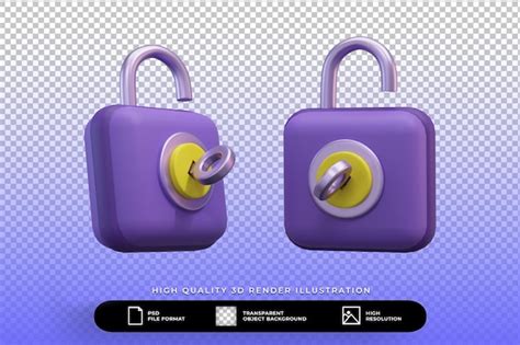 Premium PSD D Render Padlock Set Illustration Isolated