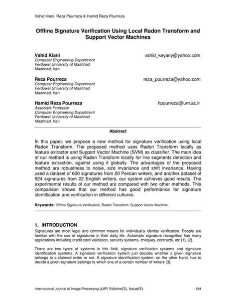 Offline Signature Verification Using Local Radon Transform And Support Vector Machines Pdf