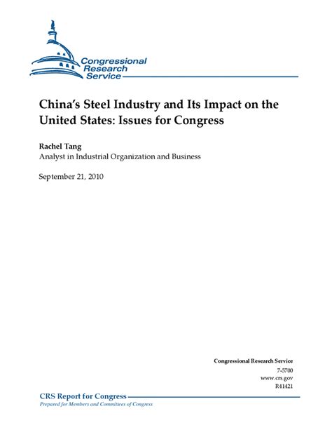 Chinas Steel Industry And Its Impact On The United States Issues For Congress Documentcloud