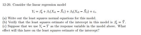 Solved 12 20 Consider The Linear Regression Model A Write