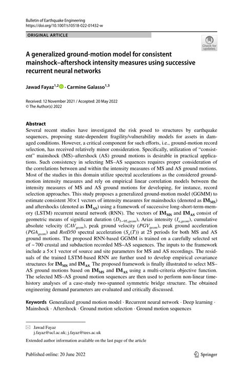 Pdf A Generalized Ground Motion Model For Consistent Mainshockaftershock Intensity Measures