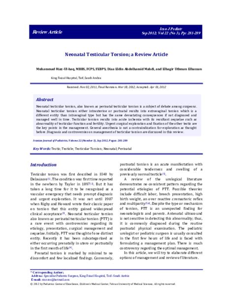 Pdf Neonatal Testicular Torsion A Review Article