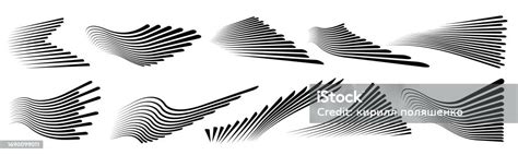 투명한 배경에 검은색으로 회전 지그재그 반전 드릴 호 및 나선형의 형태로 다양한 모양의 스피드 라인 3차원 형태에 대한 스톡 벡터 아트 및 기타 이미지 Istock